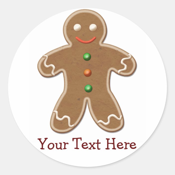 Personalized Cute Holiday Gingerbread Man Classic Round Sticker ...