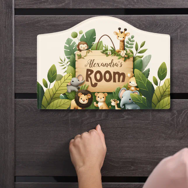 Personalized Cute Jungle Animals Kids Door Sign | Zazzle