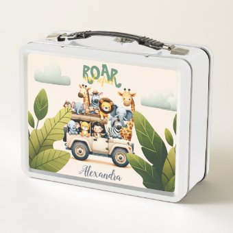 Personalized Cute Jungle Animals Kids Metal Lunch Box | Zazzle