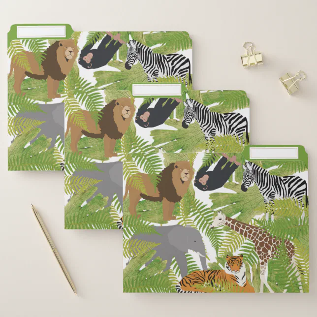 Personalized Cute Jungle Animals Safari School File Folder | Zazzle