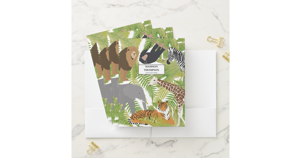Personalized Cute Jungle Animals Safari School Pocket Folder | Zazzle