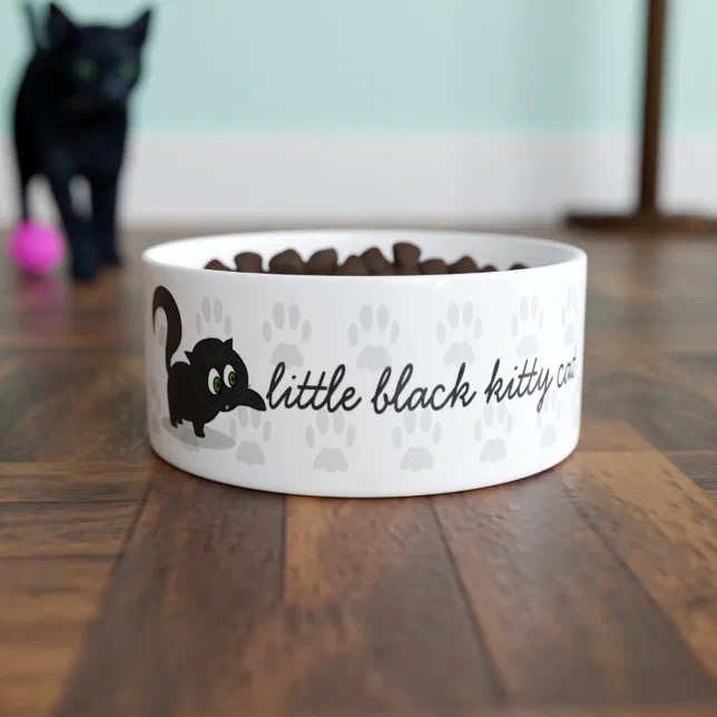 Personalized Cute Kitty Paws Name Black Cat Bowl | Zazzle