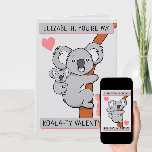 Personalized Cute Koala-ty Valentines Day Greeting Card | Zazzle
