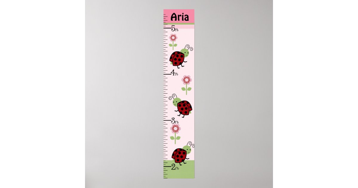 Personalized Cute Ladybugs & Flowers Growth Chart | Zazzle