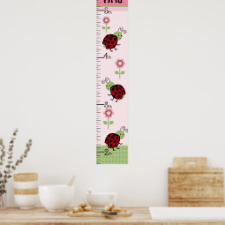 Personalized Cute Ladybugs & Flowers Growth Chart | Zazzle