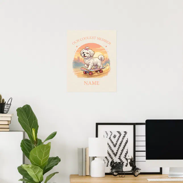 Personalized Cute Maltese Puppy Pink Bow Wall Art | Zazzle