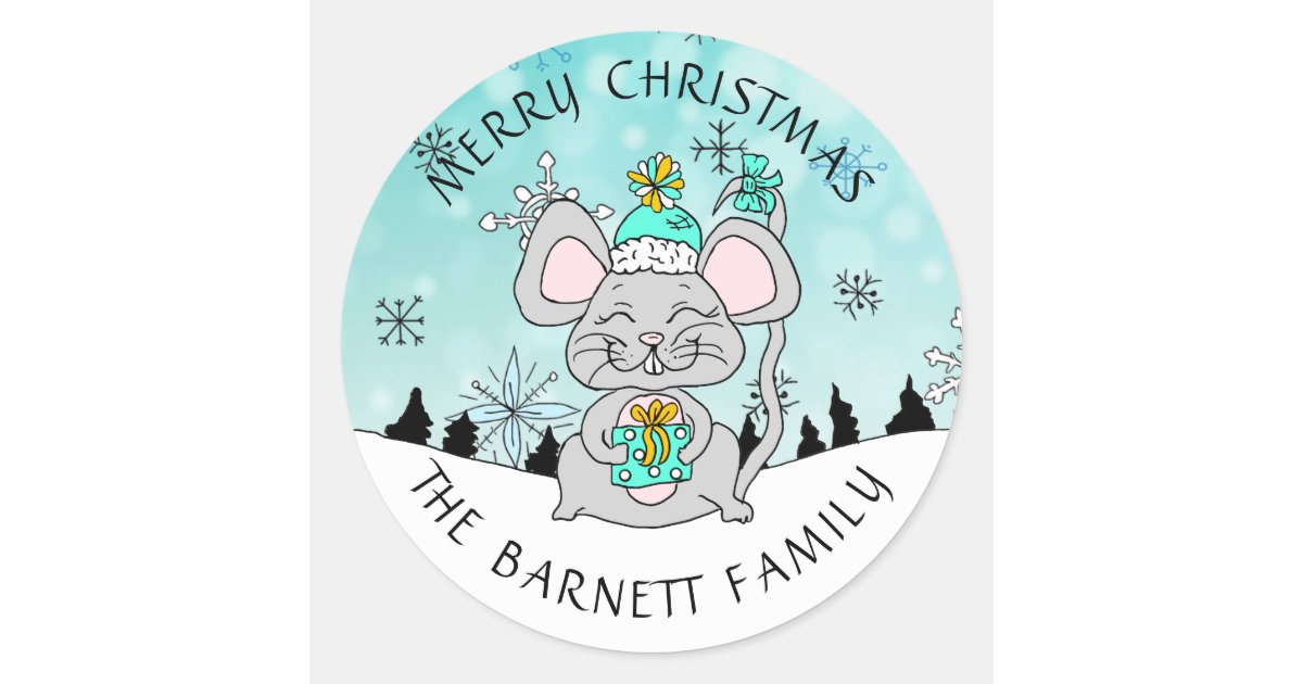 Personalized Cute Merry Christmas Mouse Snowflakes Classic Round ...
