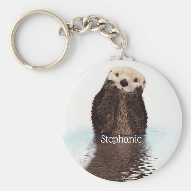 Personalized Cute Otter in Water Keychain | Zazzle
