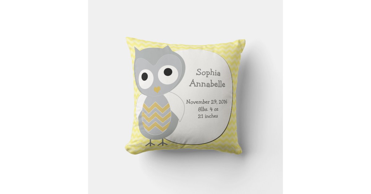 Personalized Cute Owl Gray Chevron Pillow | Zazzle