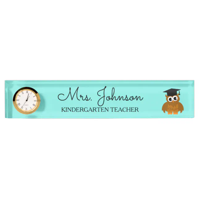 Personalized cute owl kindergarten school teacher desk name plate | Zazzle