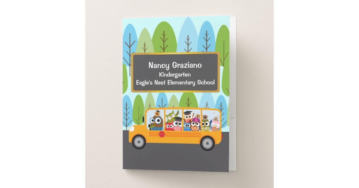 Personalized Cute Owls School Bus Pocket Folder | Zazzle