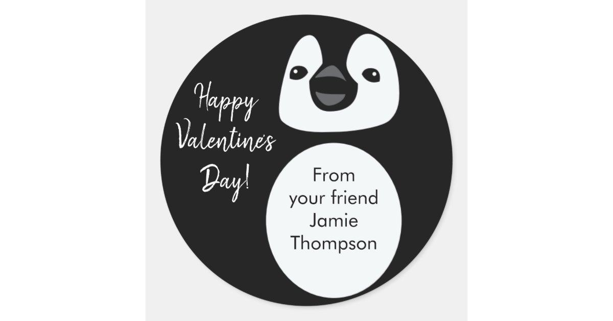 Personalized Cute Penguin Friend Kid's Valentine's Classic Round ...