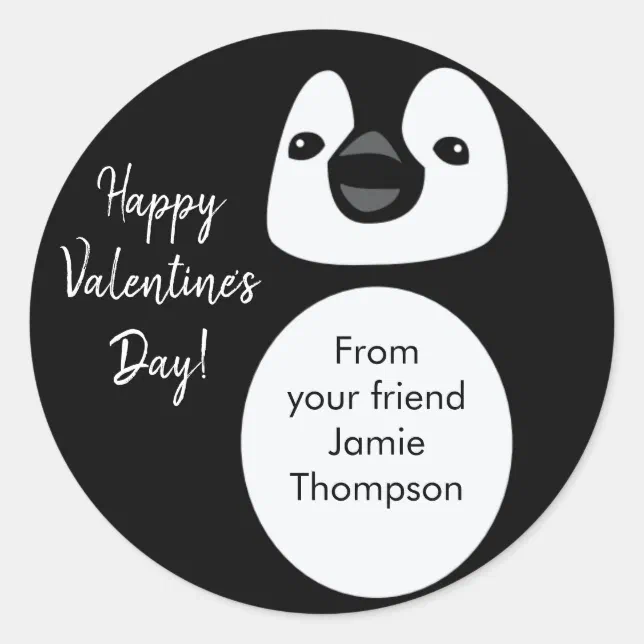 Personalized Cute Penguin Friend Kid's Valentine's Classic Round ...