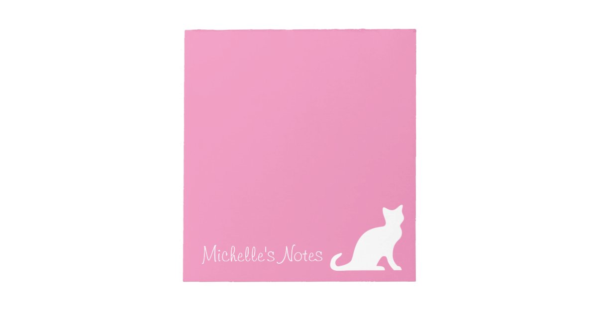 Personalized cute pink and white cat writing memo notepad | Zazzle