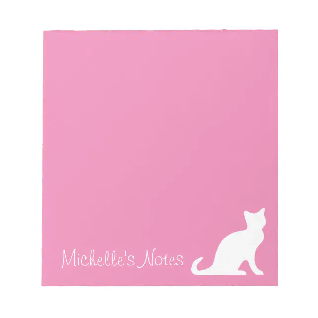 Personalized cute pink and white cat writing memo notepad | Zazzle