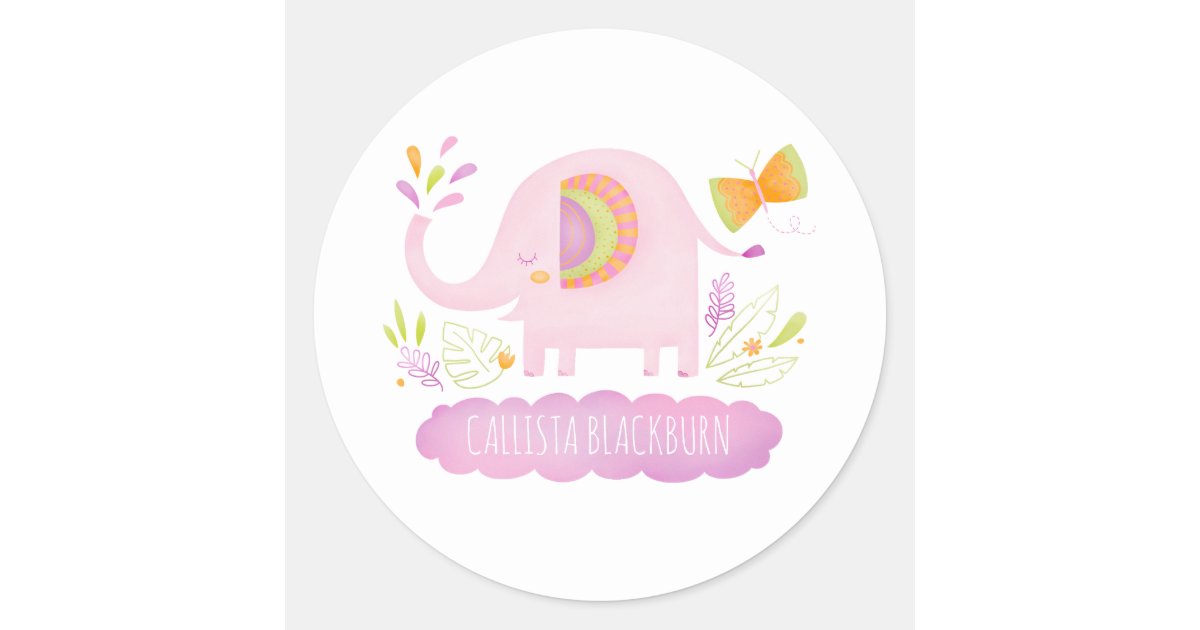 Personalized Cute Pink Elephant Sticker | Zazzle