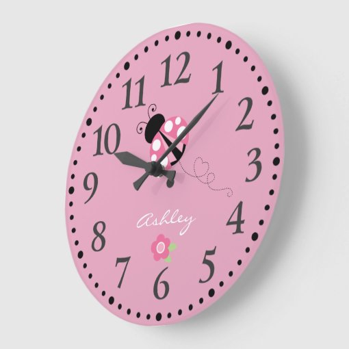 Personalized Cute Pink Ladybug Large Clock | Zazzle