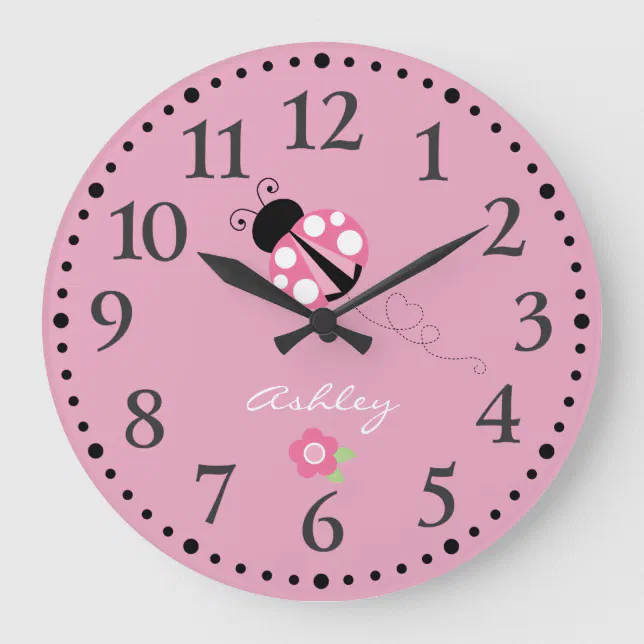 Personalized Cute Pink Ladybug Large Clock | Zazzle