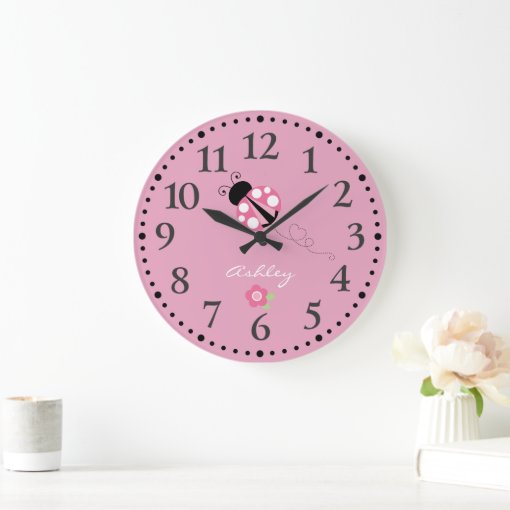 Personalized Cute Pink Ladybug Large Clock | Zazzle