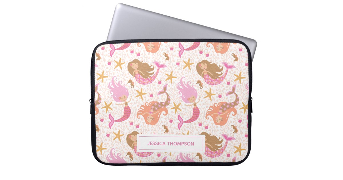 Personalized Cute Pink Mermaid Laptop Sleeve | Zazzle