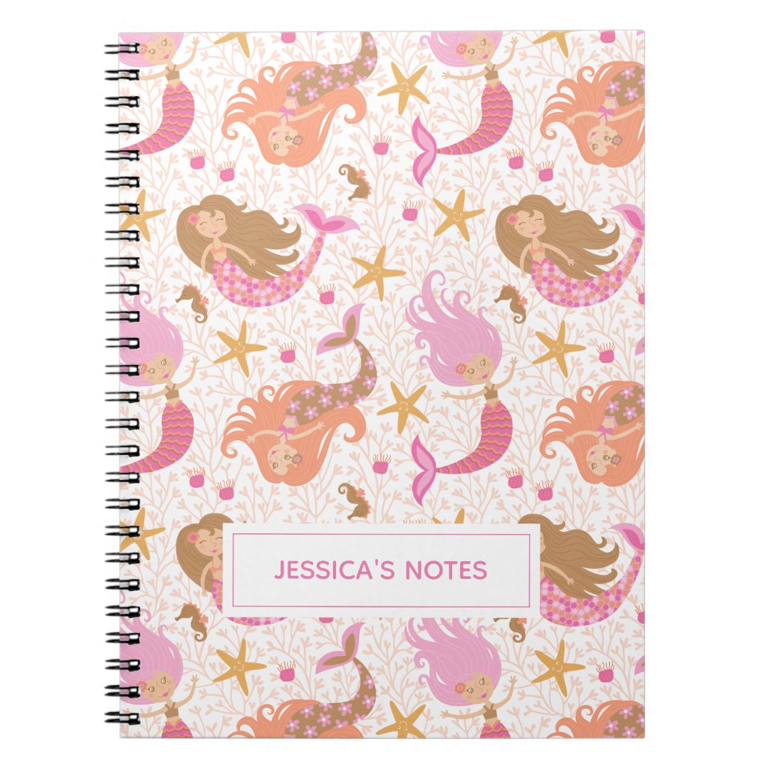 Personalized Cute Pink Mermaid Notebook | Zazzle