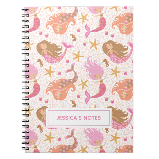 Personalized Cute Pink Mermaid Notebook | Zazzle