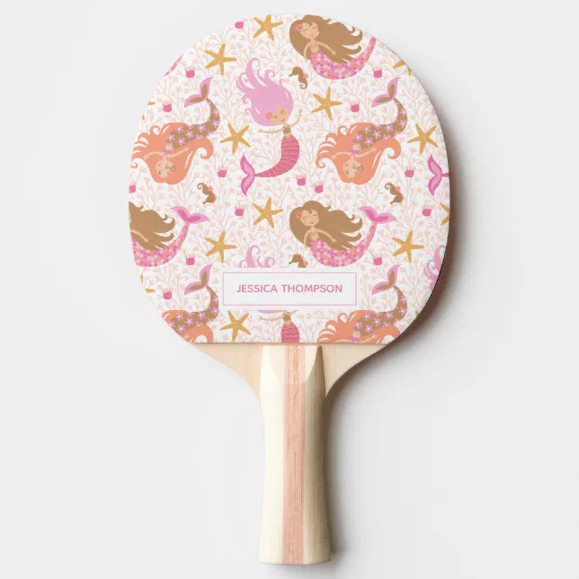 Personalized Cute Pink Mermaid Ping Pong Paddle | Zazzle