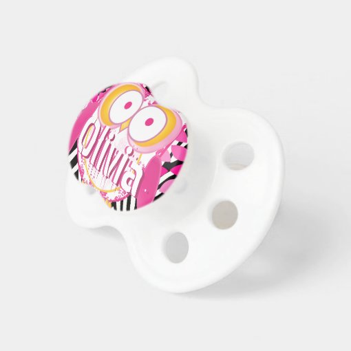 Personalized Cute Pink Modern Girl Owl Pacifier | Zazzle