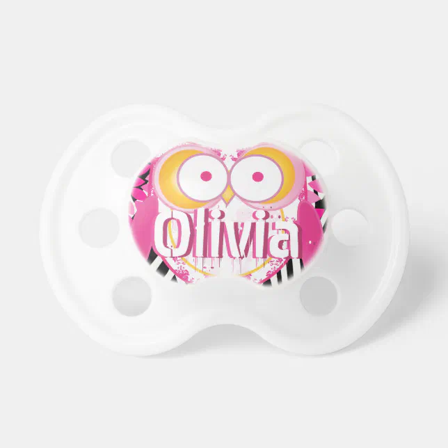 Personalized Cute Pink Modern Girl Owl Pacifier | Zazzle