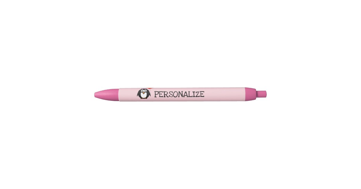 Personalized cute pink penguin girl's writing pens | Zazzle