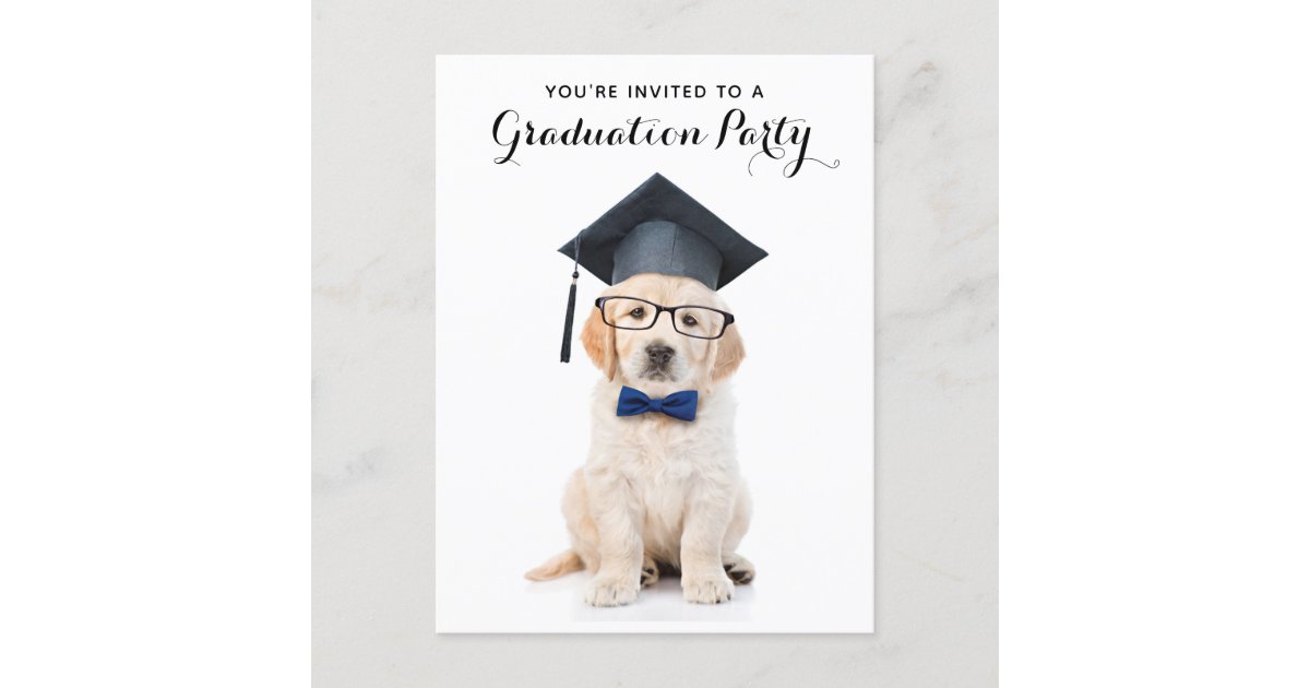 Personalized Cute Puppy Dog Graduate Graduation Invitation Postcard ...