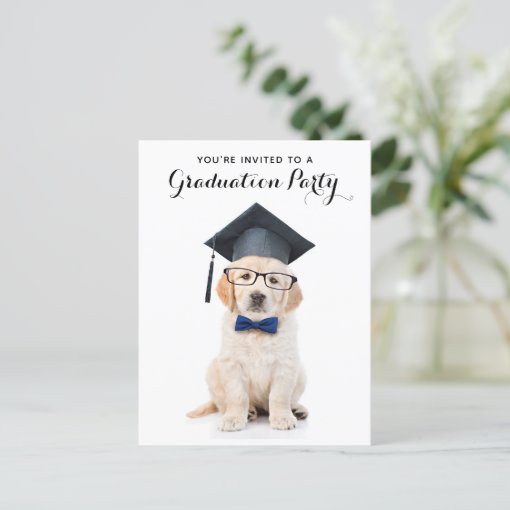 Personalized Cute Puppy Dog Graduate Graduation Invitation Postcard ...