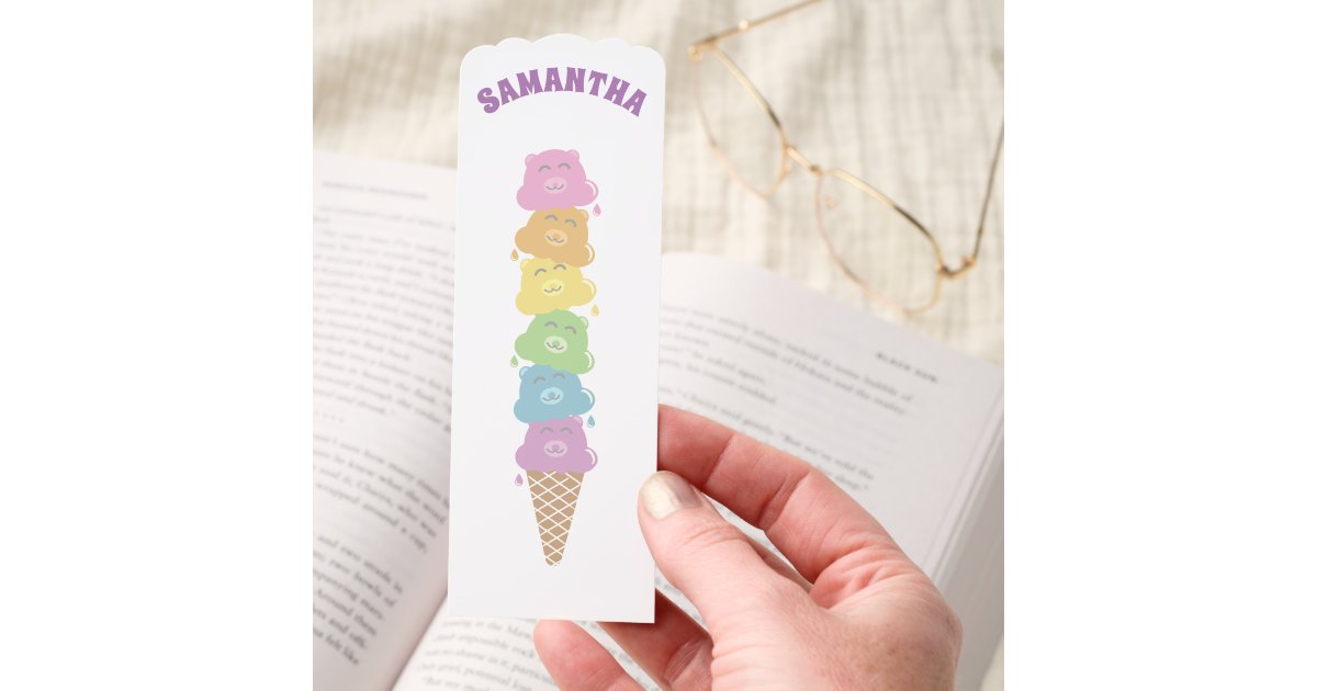 Personalized Cute Rainbow Bear Ice Cream Cone Bookmarks | Zazzle
