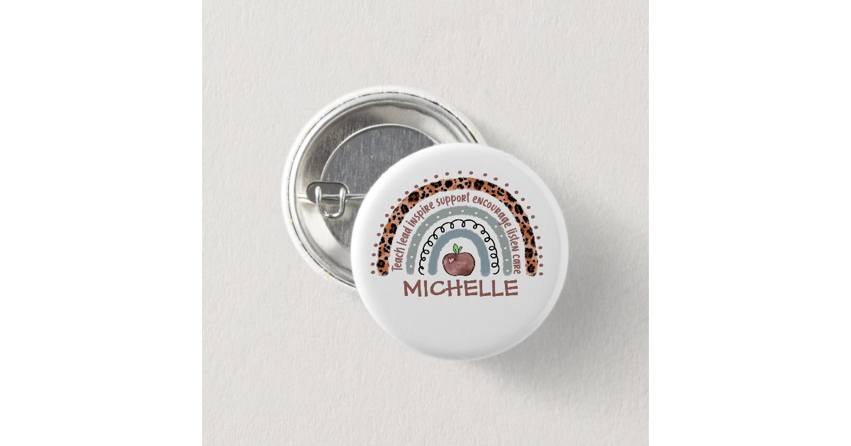 Personalized Cute Rainbow Teacher Button | Zazzle