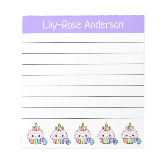 Personalized Cute Rainbow Unicorn Cupcakes Notepad | Zazzle.com