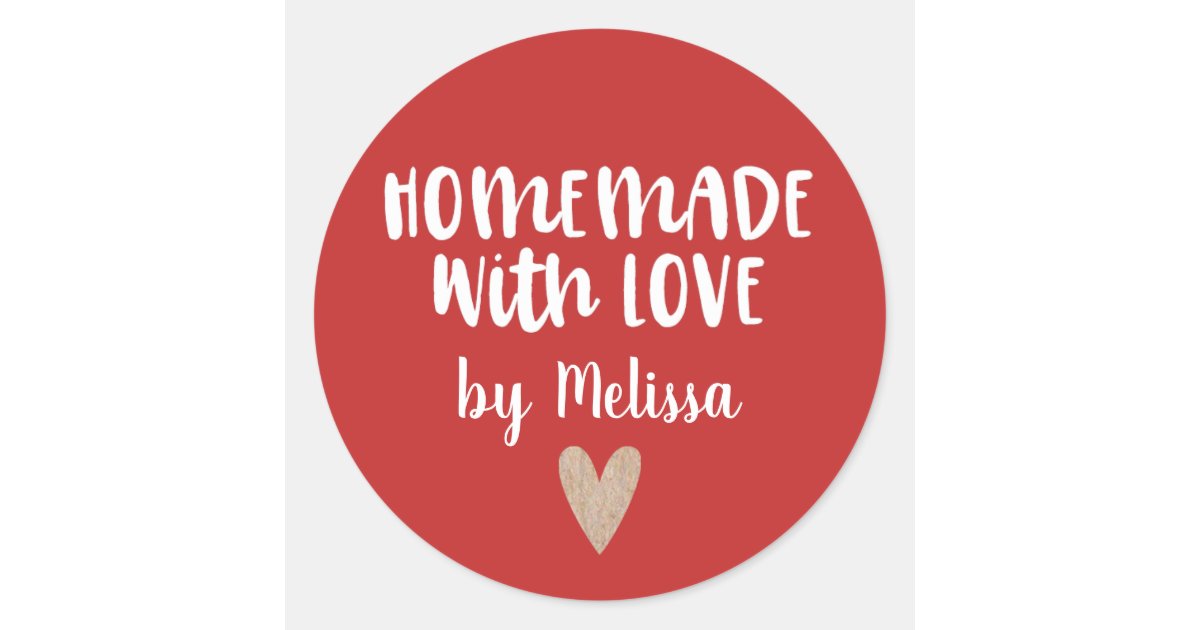 Personalized Cute Red Homemade With Love Classic Round Sticker | Zazzle