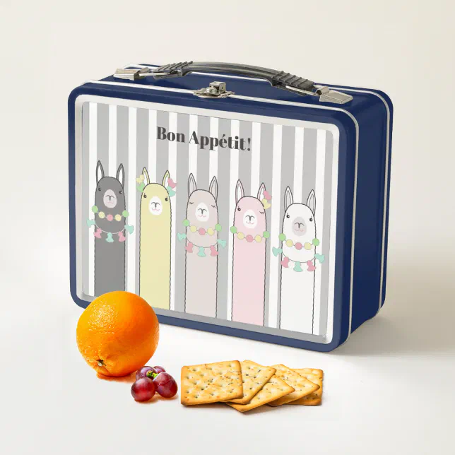 Personalized Cute Retro Colorful Llamas Girls Metal Lunch Box | Zazzle