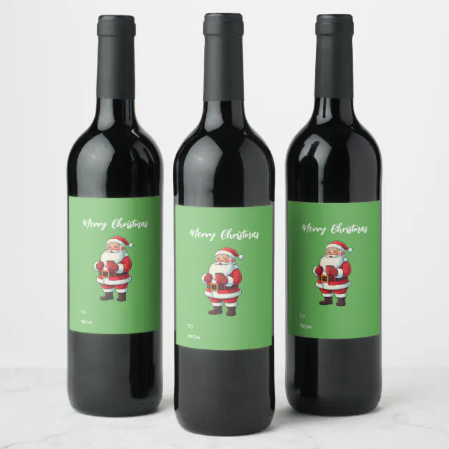 Personalized Cute Santa Claus Merry Christmas Wine Label | Zazzle