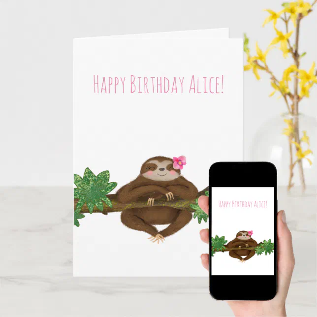 Personalized cute sloth birthday card | Zazzle