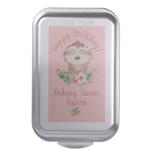 Personalized cute sloth happy birthday flower cake pan | Zazzle