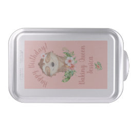 Personalized cute sloth happy birthday flower cake pan | Zazzle