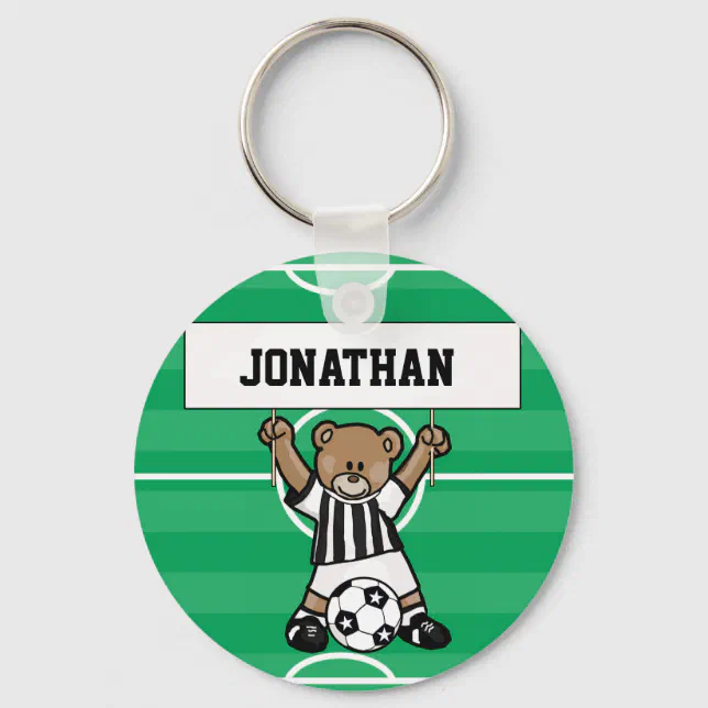 Personalized Cute Soccer Bear Party Favours Keychain | Zazzle