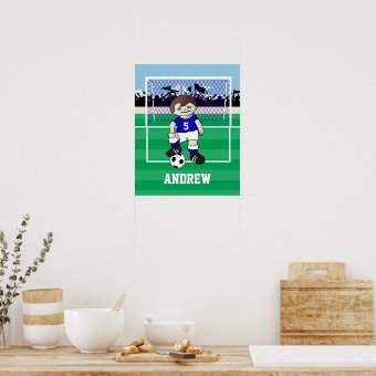 Personalized cute soccer boy poster | Zazzle
