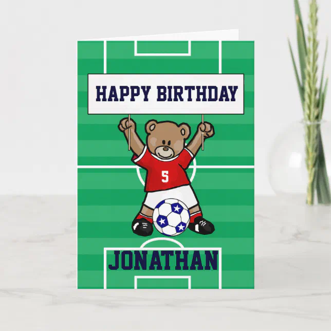 Personalized Cute Soccer Teddy Bear (red) Card | Zazzle