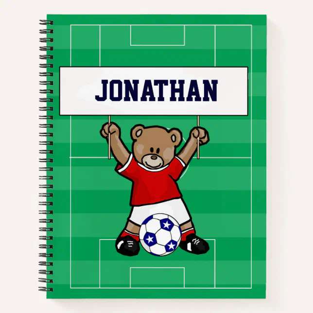 Personalized Cute Soccer Teddy Bear (red) Notebook | Zazzle