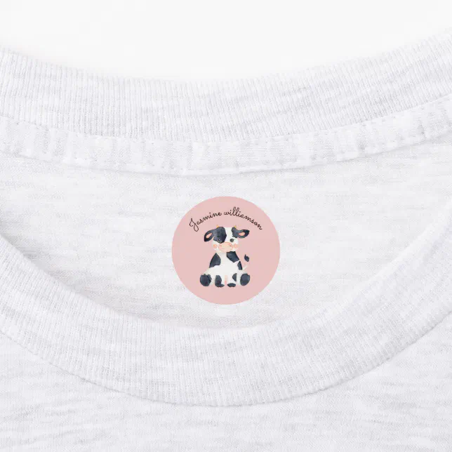 Personalized cute stylish cow watercolor school Labels | Zazzle