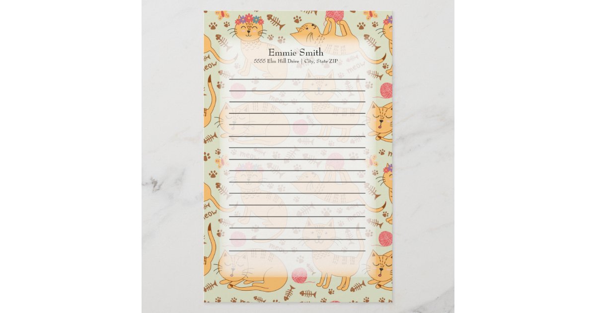Personalized Cute Yellow Cats Stationery | Zazzle