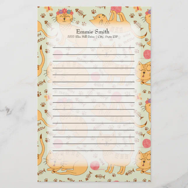 Personalized Cute Yellow Cats Stationery | Zazzle