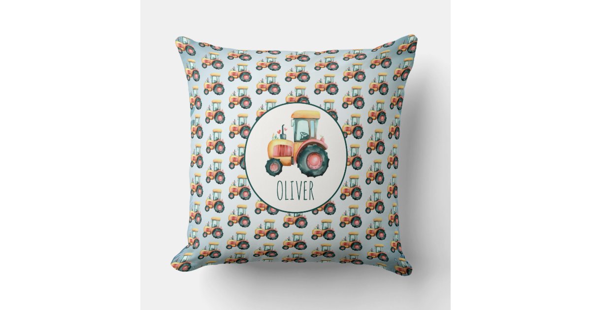 Personalized Cute Yellow Tractor Pattern Throw Pillow | Zazzle