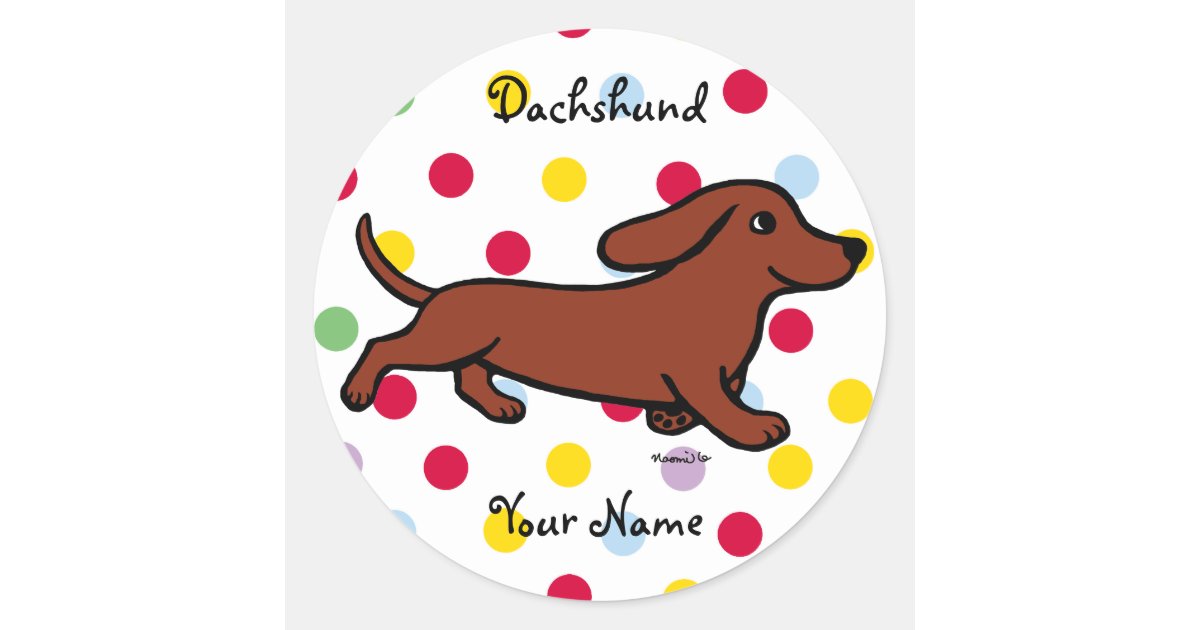 Personalized Dachshund Running Cartoon Classic Round Sticker | Zazzle